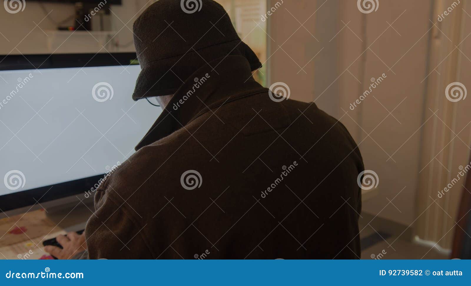 Hacker Man and Computer Stealing Information with Laptop Stock Photo ...