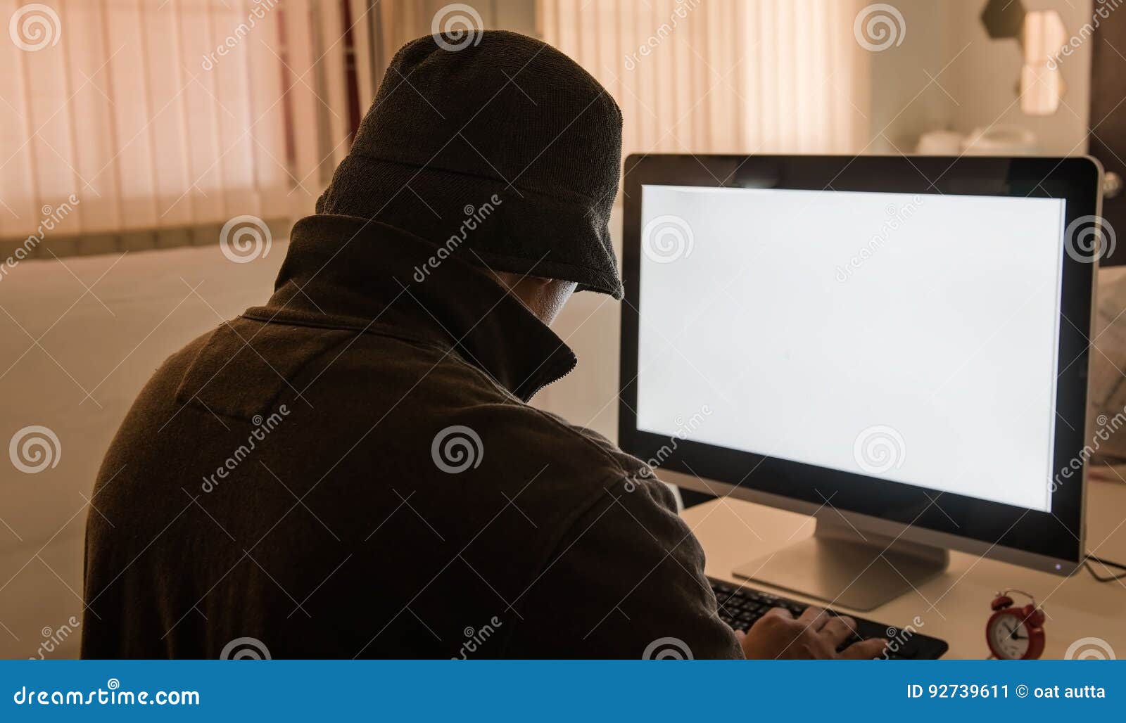 Hacker Man and Computer Stealing Information with Laptop Stock Image ...