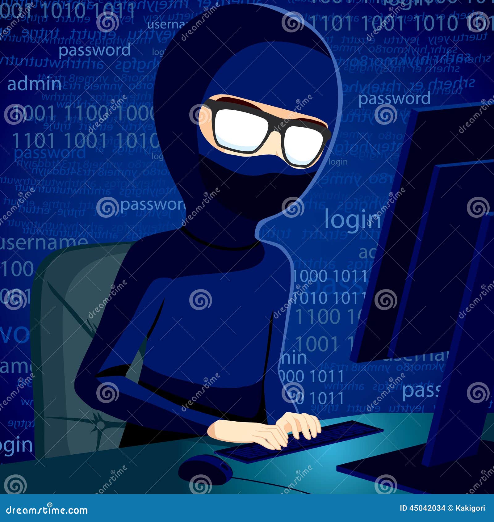 Hacker Man with Computer stock vector. Illustration of internet - 45042034