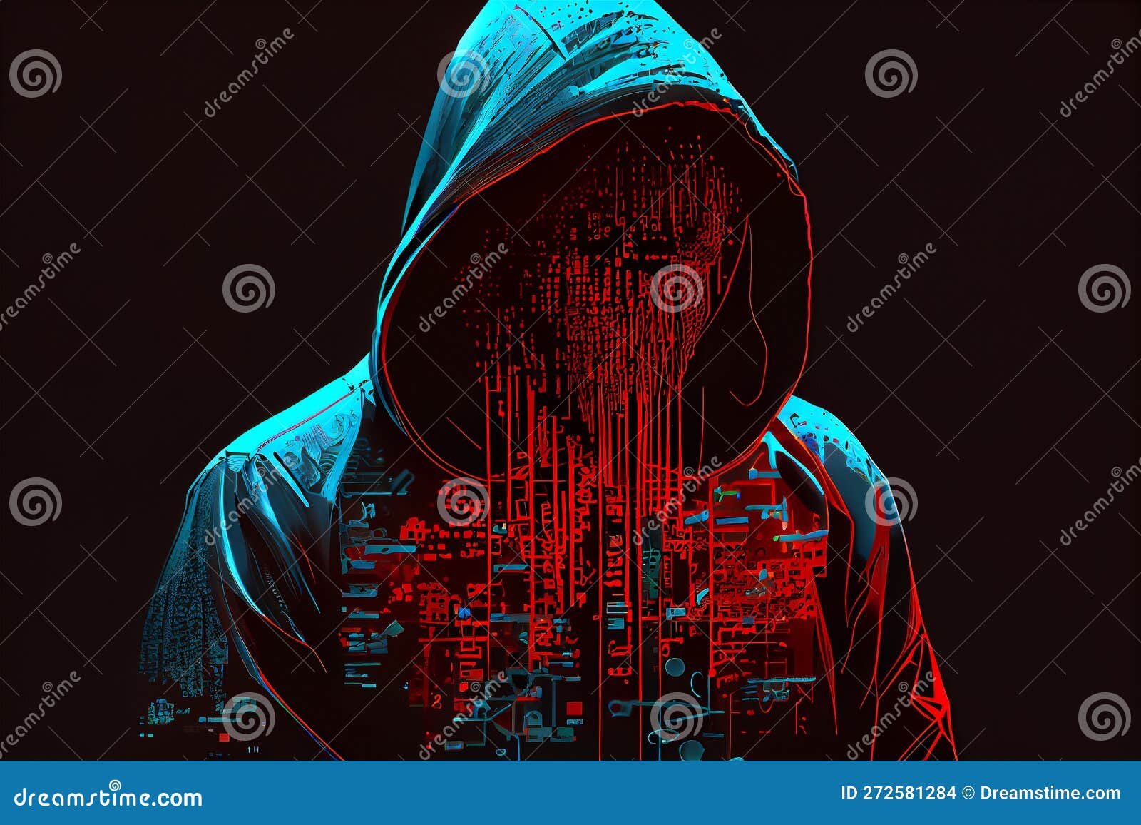 Hacker man in a dark hood stock illustration. Illustration of computer ...
