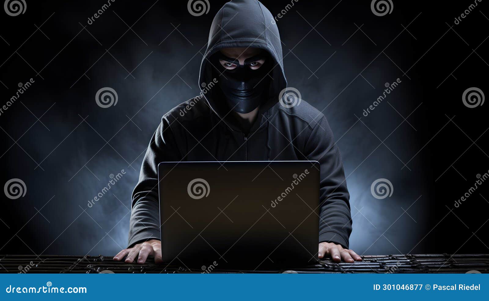 Hacker Man with His Laptop about To Hack and Commit a Cyber Crime ...