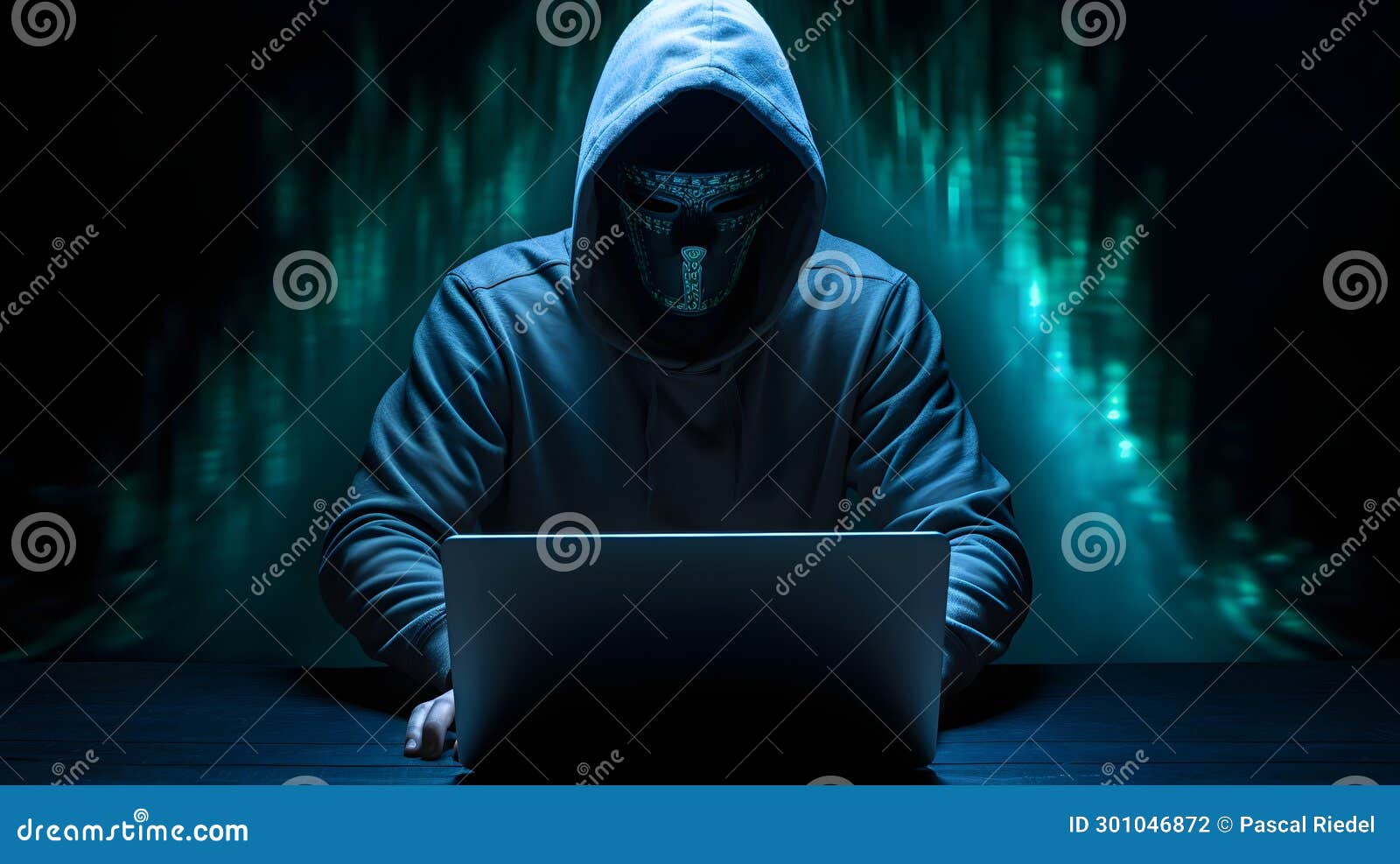 Hacker Man with His Laptop about To Hack and Commit a Cyber Crime ...