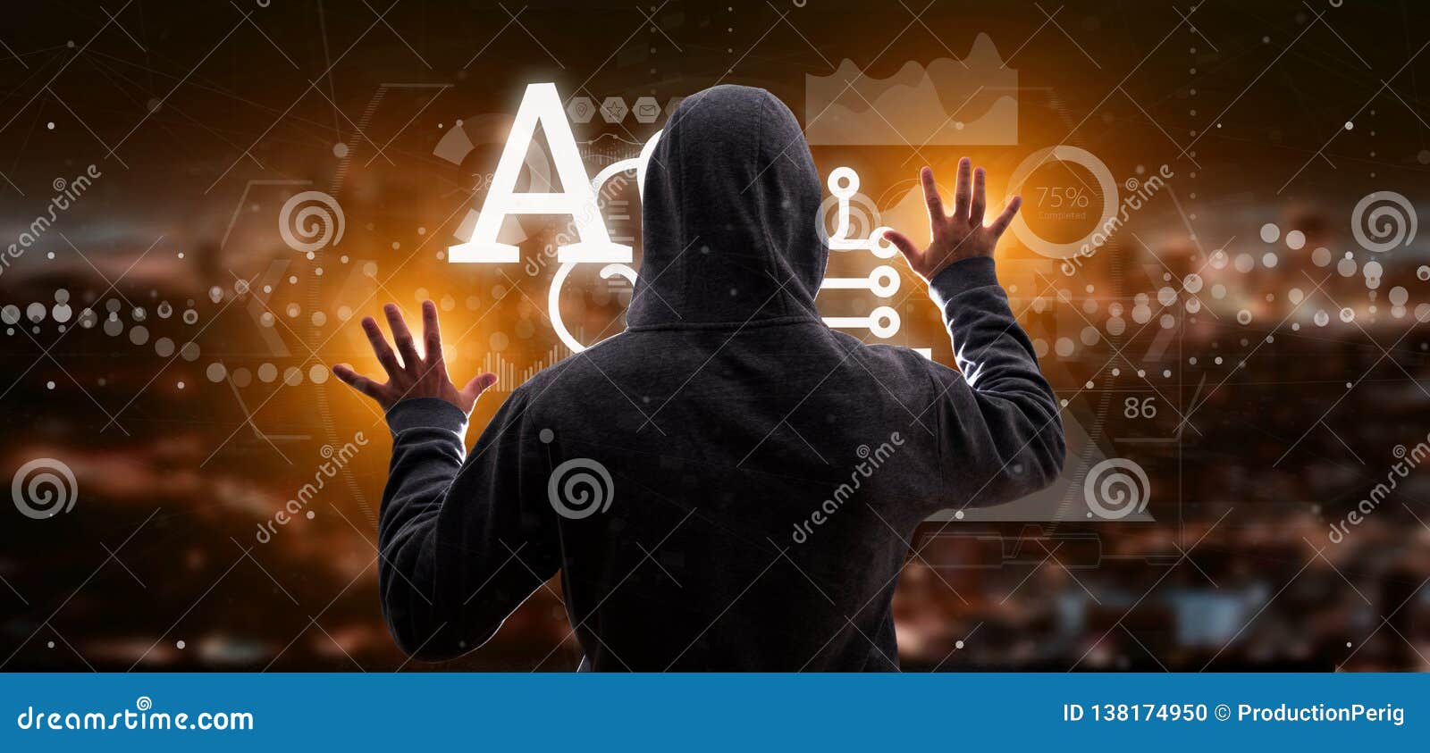 Hacker Man Holding Artificial Intelligence Icon with Half Brain and ...