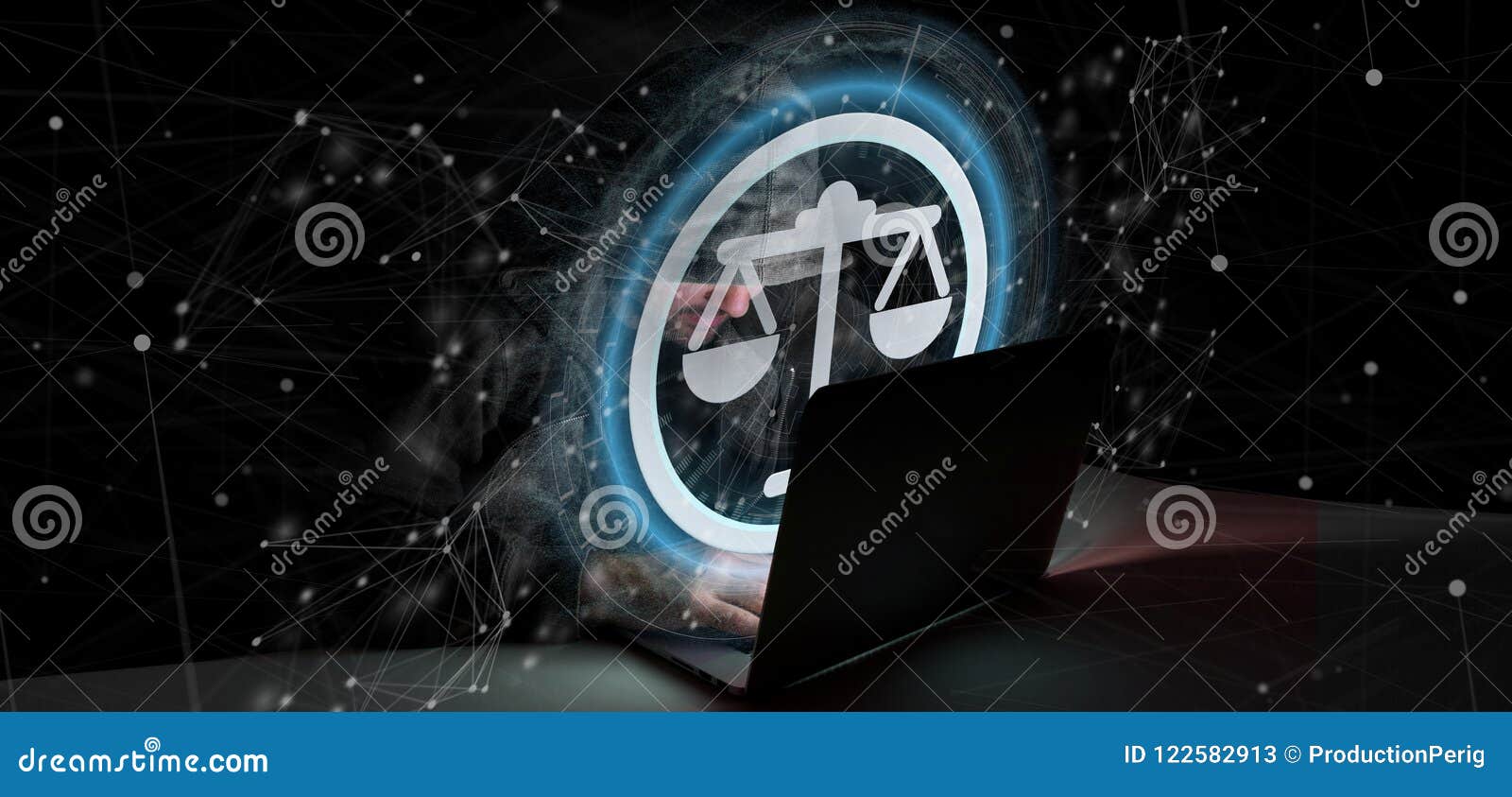 Hacker Man Holding a Technology Justice Icon on a Circle 3d Rend Stock ...