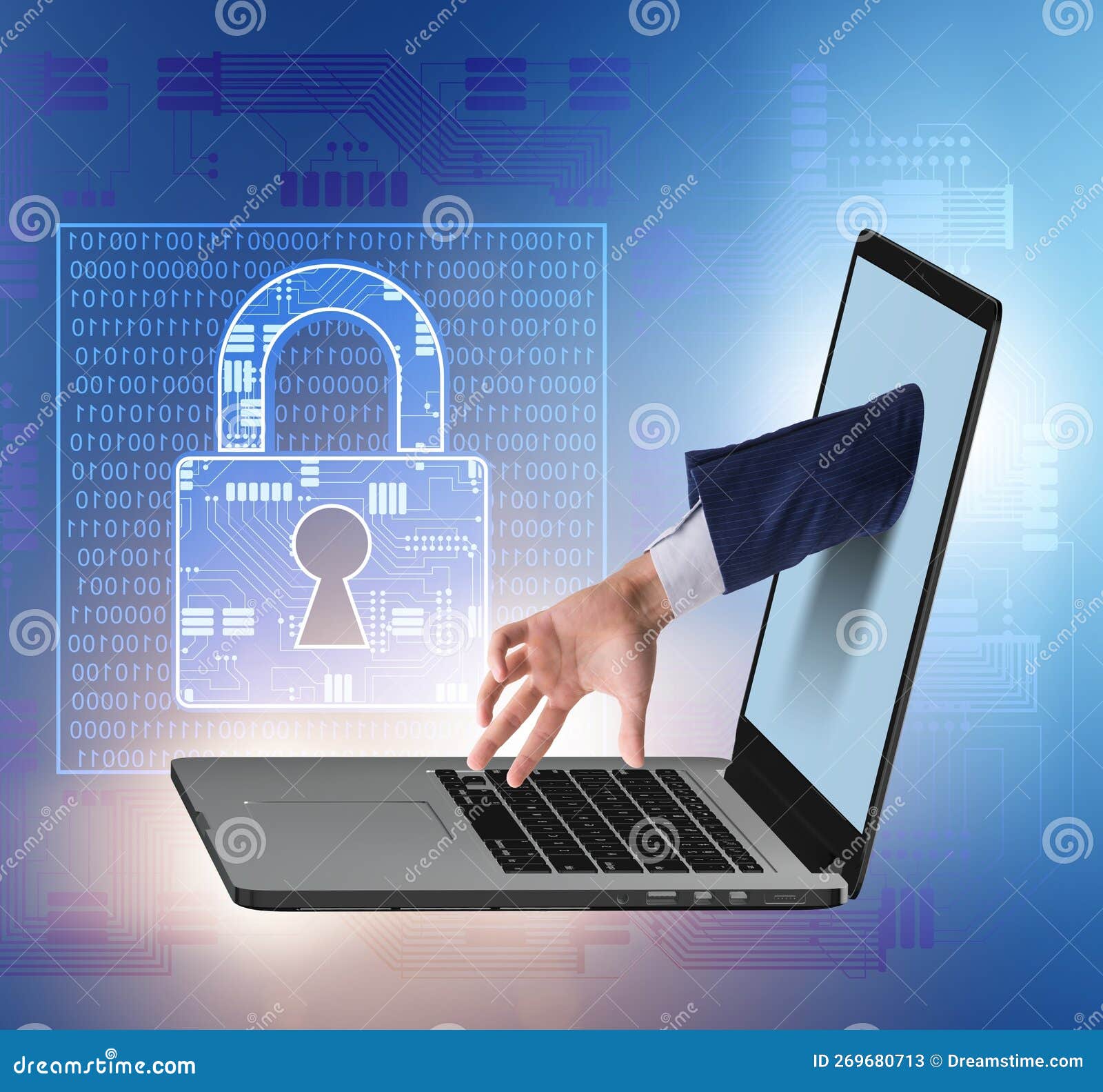 Hacker Man Trying To Steal Personal Data Stock Illustration