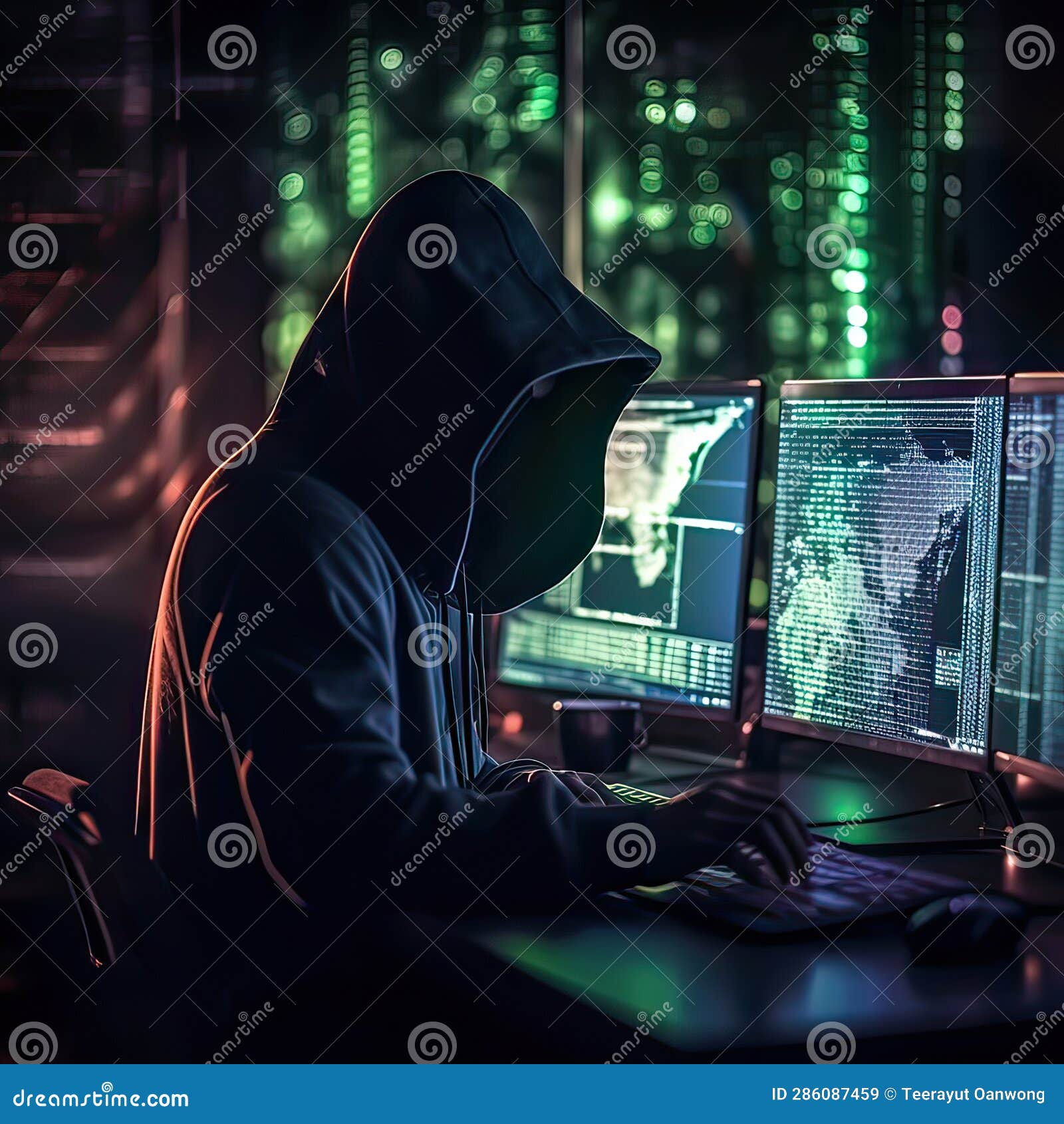 Hacker Man Use Note Book Computer Stealing Confidential Data Stock ...