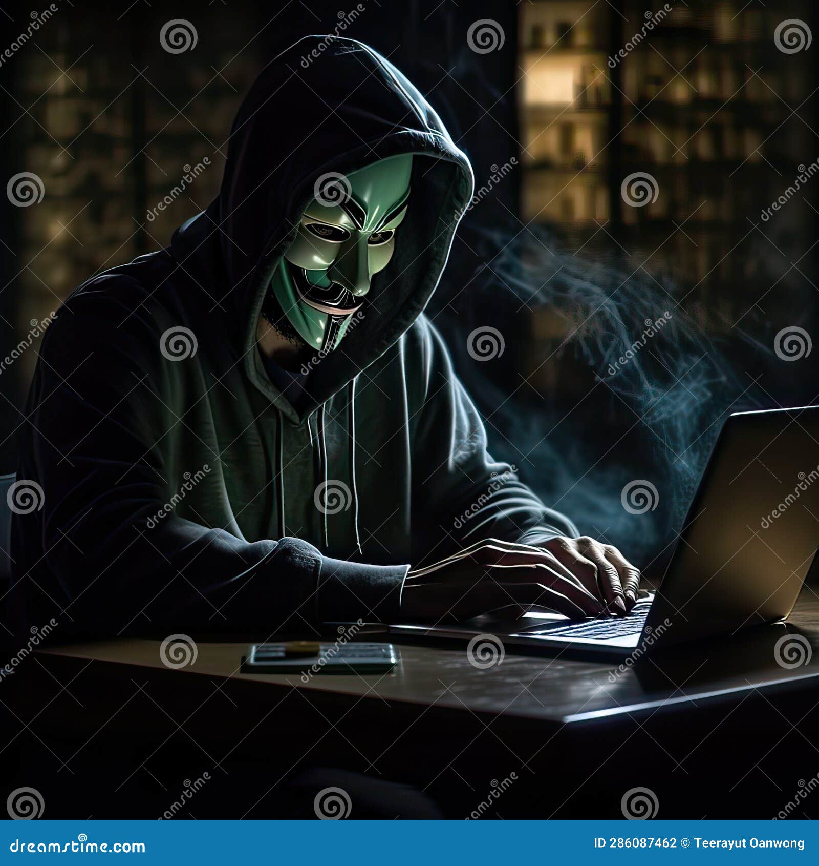 Hacker Man Use Note Book Computer Stealing Confidential Data Stock ...