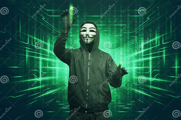 Hacker Man with Vendetta Mask Hacking Binary System Security Cod Editorial Photography - Image ...