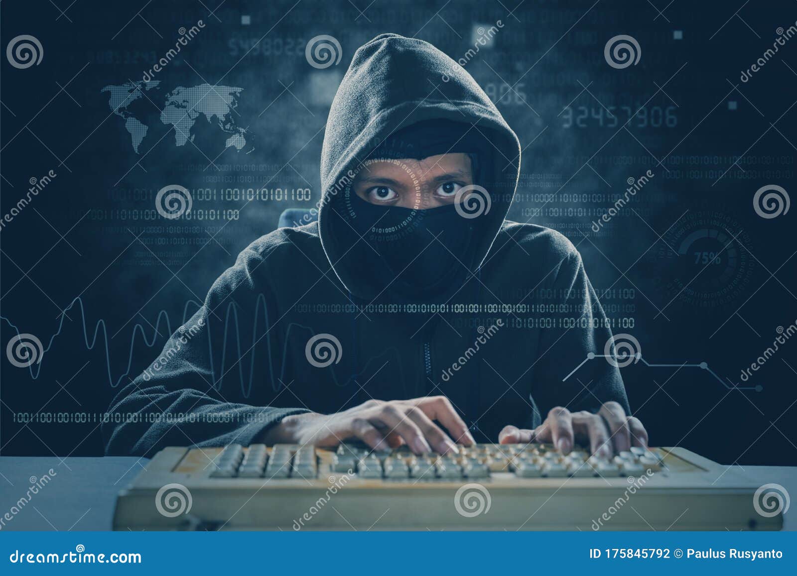 Hacker with Mask Attacking a System Stock Photo - Image of computer ...