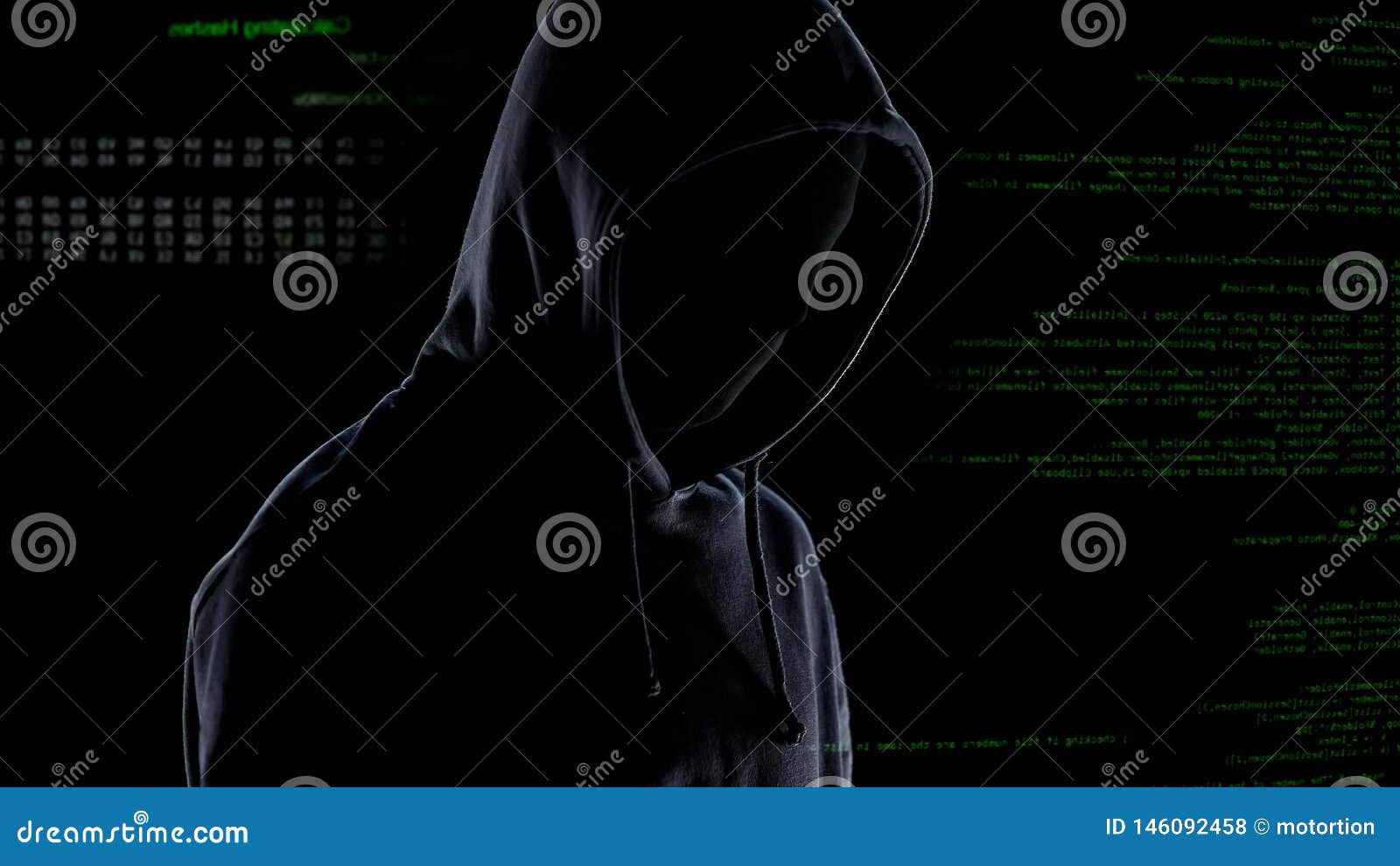 Hacker in Mask and Hoodie on Computer Code Background, Planning ...