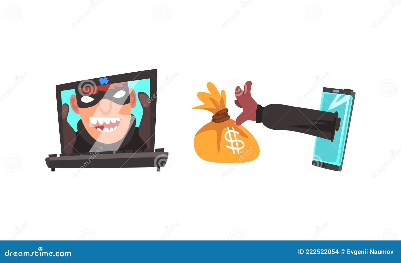Hacker in Mask Stealing Money Using Laptop Vector Set Stock Vector ...