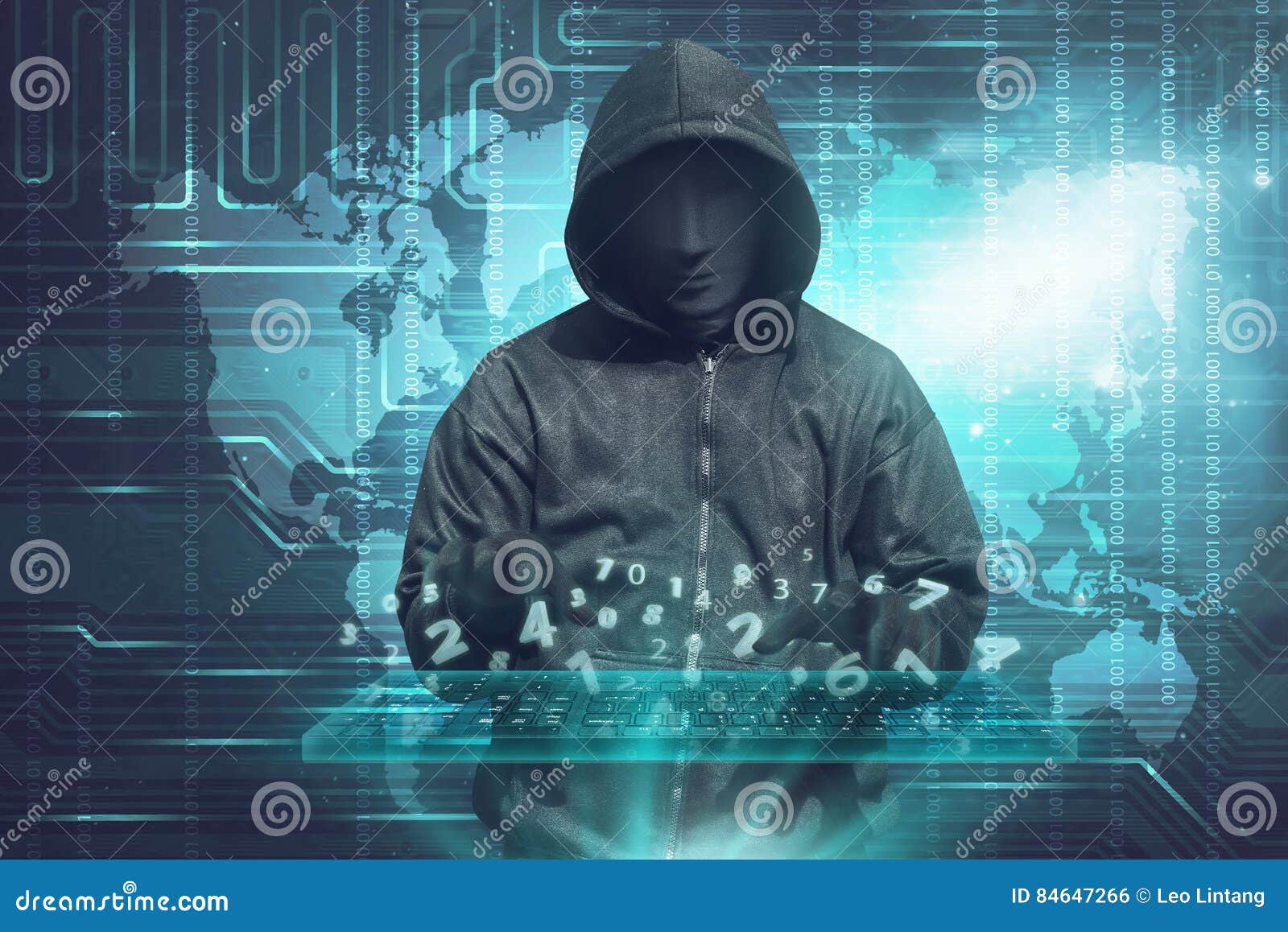 Hacker in Mask Typing Keyboard Hacking Binary Data Stock Photo - Image ...
