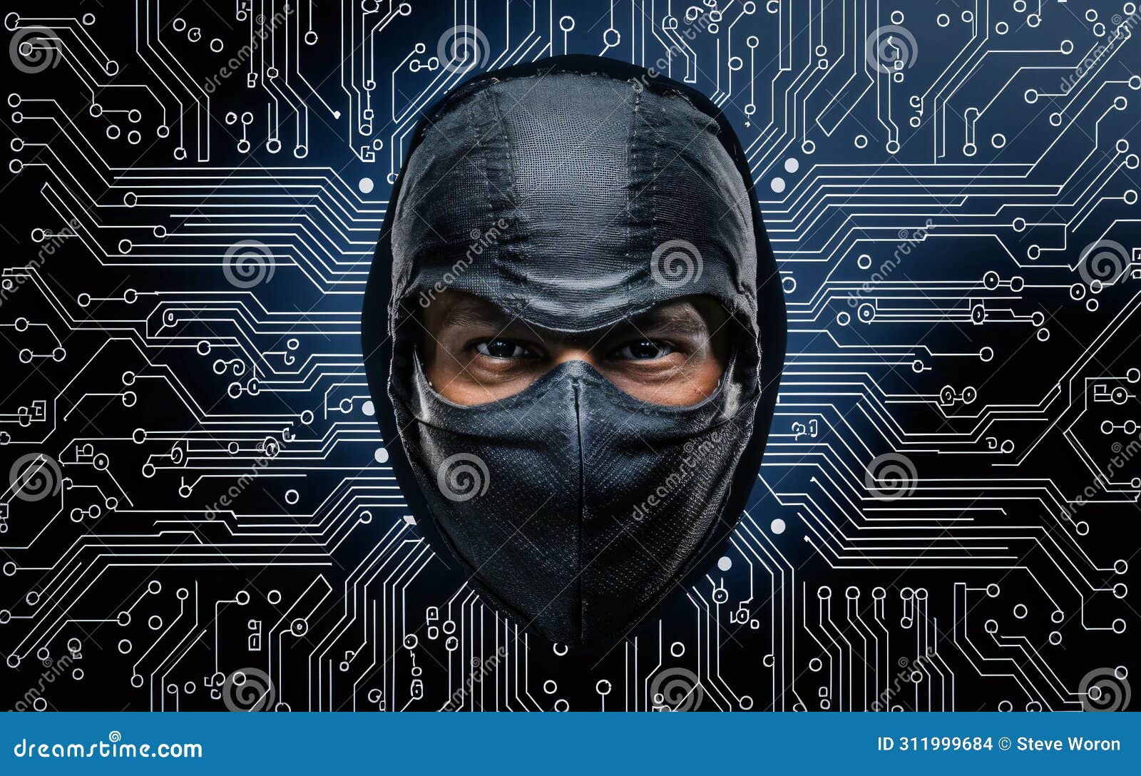 Hacker Masked Embedded In Computer CPU Central Core Printed Circuit Board Royalty-Free Stock ...