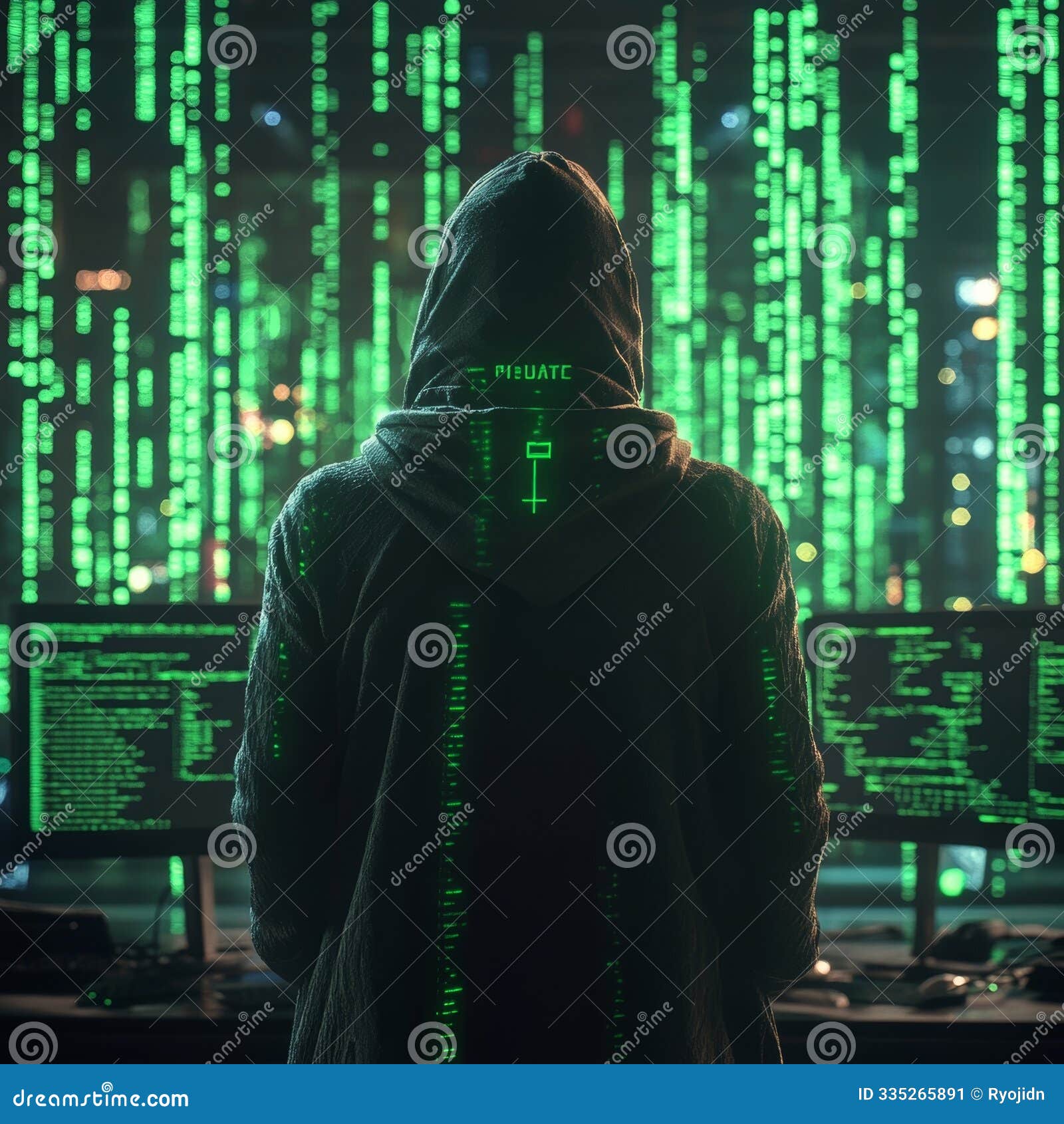 Hacker in the Matrix stock illustration. Illustration of software ...