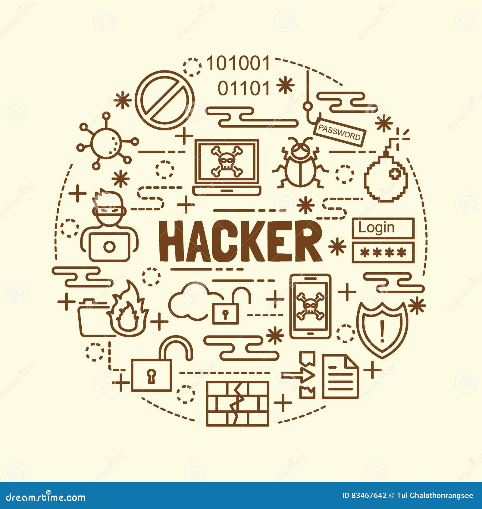 Hacker Minimal Thin Line Icons Set Stock Vector - Illustration of bomb ...