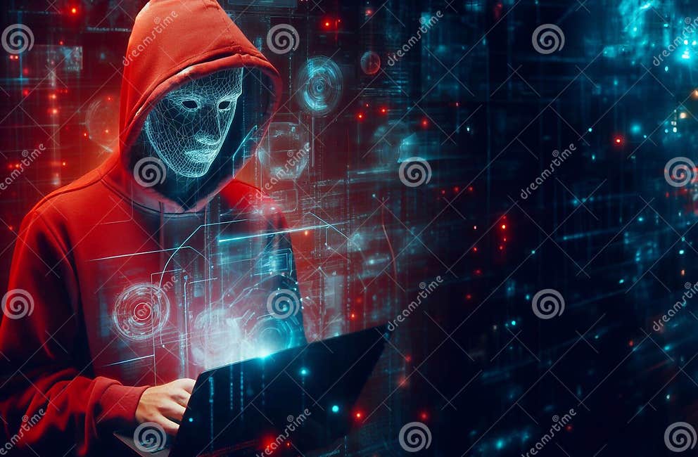 Hacker in Mysterious Looking Hood is Using Hologram Graphics, Network Password Cracking Program ...