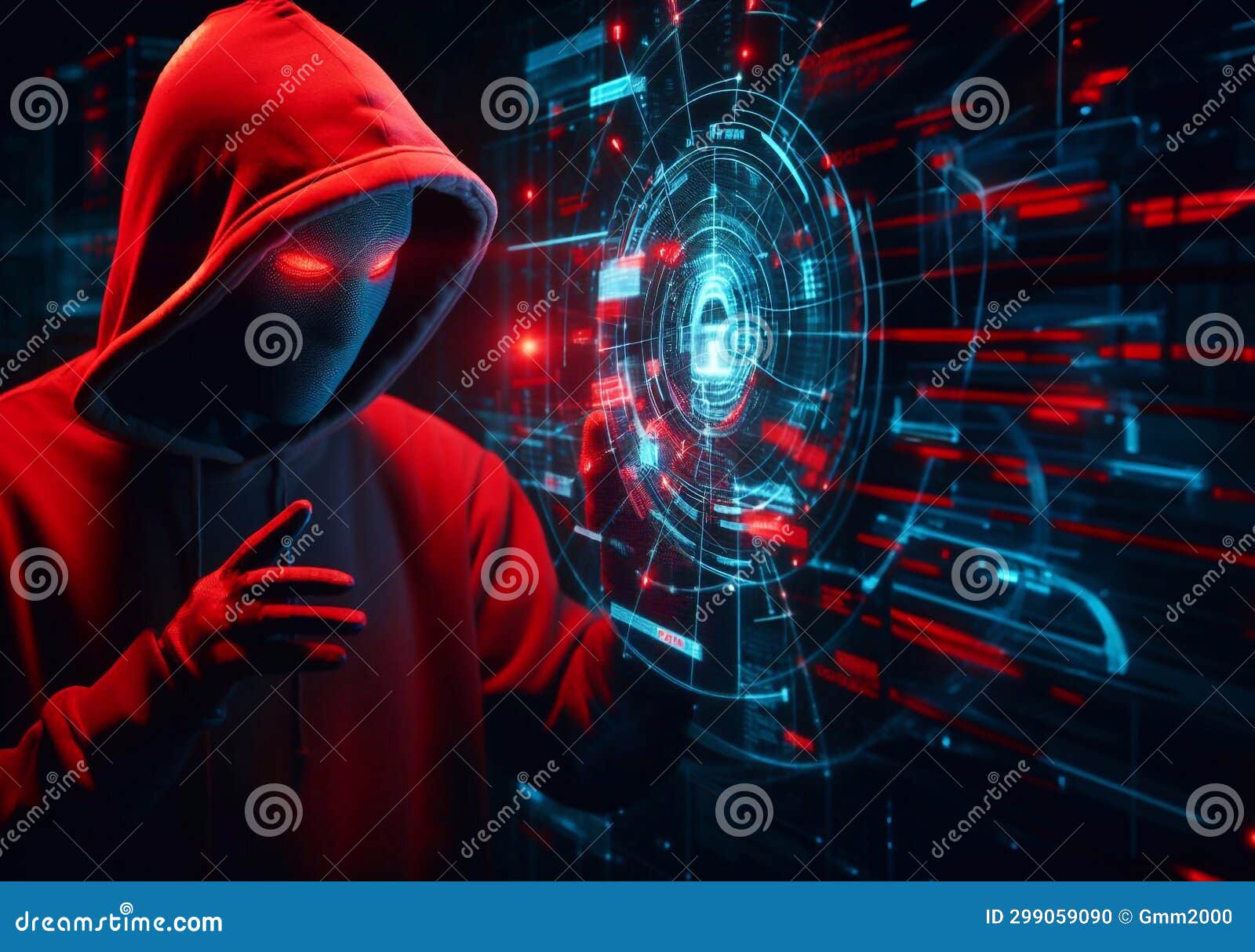 Hacker in Mysterious Looking Hood is Using Hologram Graphics, Network ...