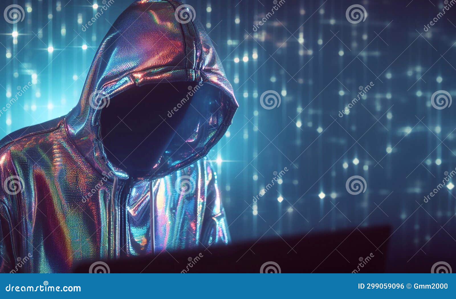 Hacker in Mysterious Looking Hood is Using Hologram Graphics, Network ...