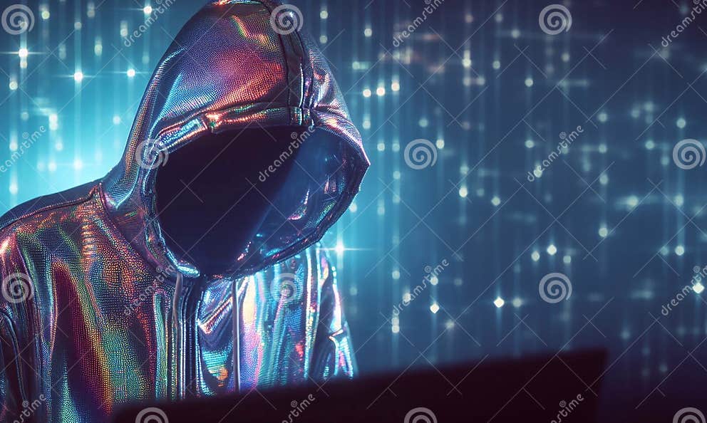 Hacker in Mysterious Looking Hood is Using Hologram Graphics, Network ...