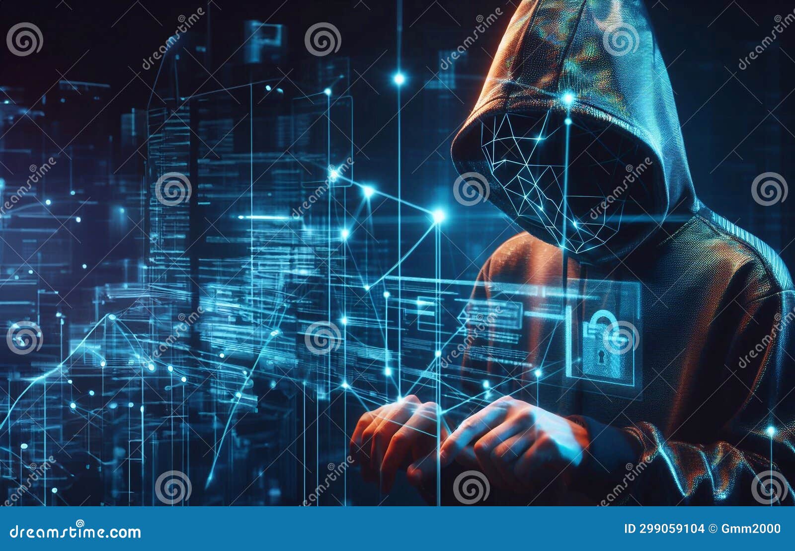 Hacker in Mysterious Looking Hood is Using Hologram Graphics, Network Password Cracking Program ...