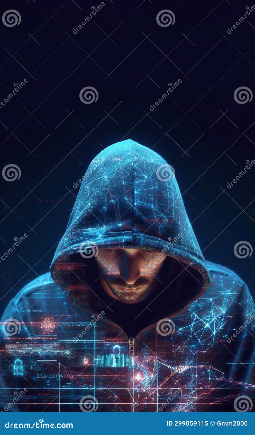 Hacker in Mysterious Looking Hood is Using Hologram Graphics, Network Password Cracking Program ...
