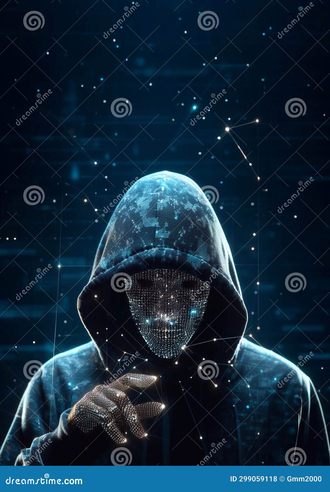 Hacker in Mysterious Looking Hood is Using Hologram Graphics, Network ...