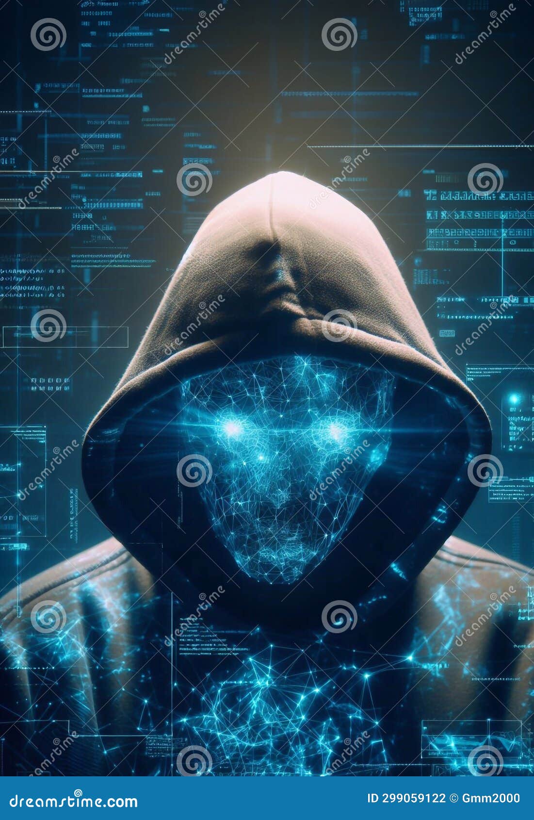 Hacker in Mysterious Looking Hood is Using Hologram Graphics, Network ...