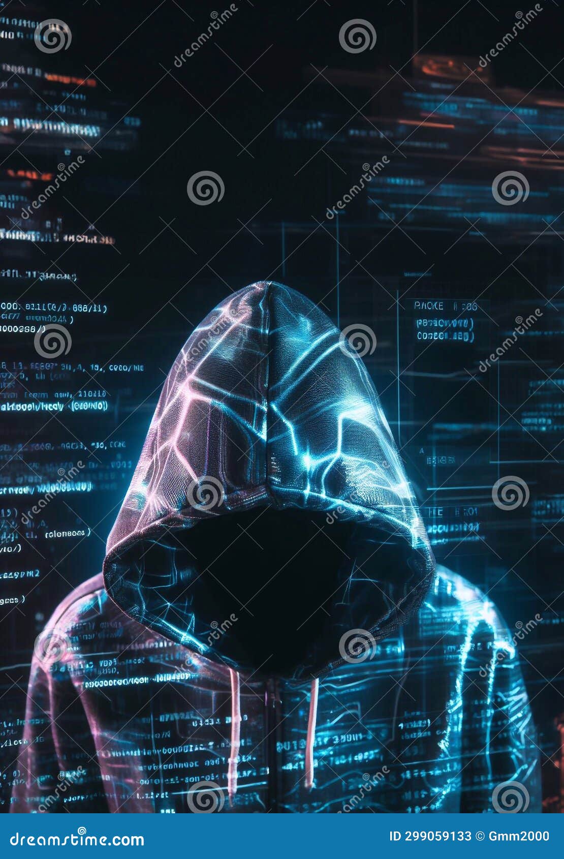 Hacker in Mysterious Looking Hood is Using Hologram Graphics, Network Password Cracking Program ...