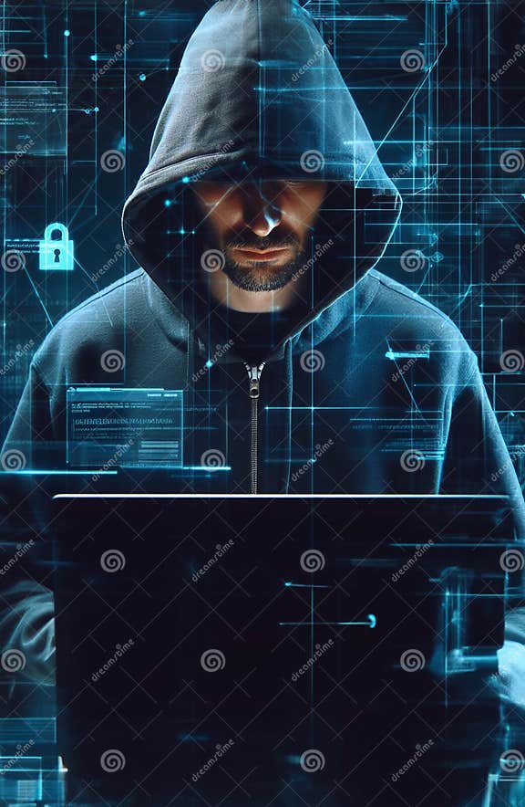 Hacker in Mysterious Looking Hood is Using Hologram Graphics, Network Password Cracking Program ...