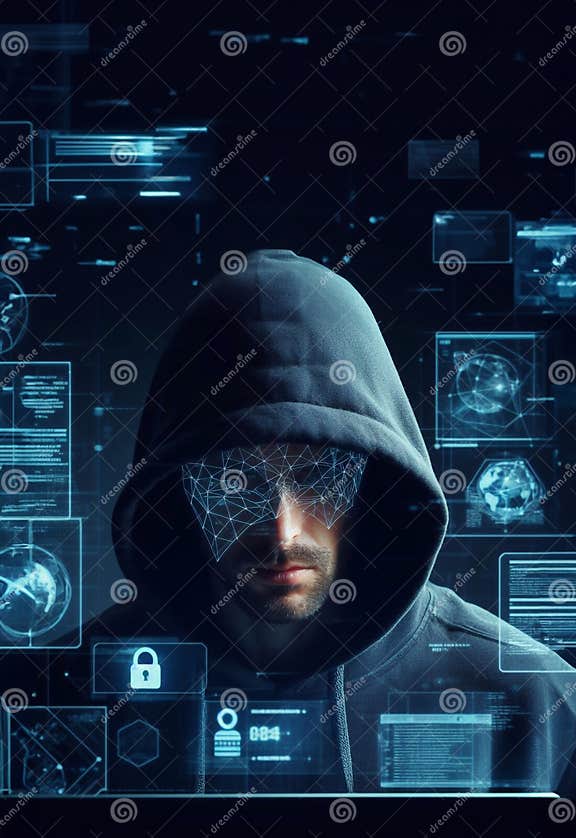 Hacker in Mysterious Looking Hood is Using Hologram Graphics, Network Password Cracking Program ...
