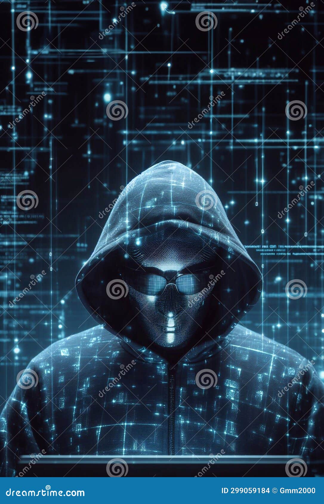 Hacker in Mysterious Looking Hood is Using Hologram Graphics, Network ...