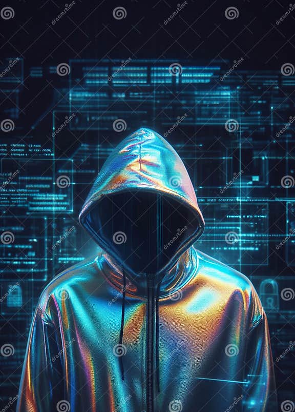Hacker in Mysterious Looking Hood is Using Hologram Graphics, Network ...