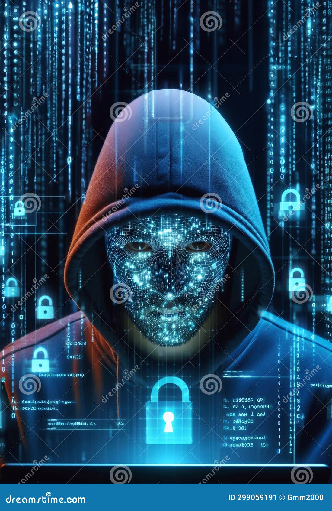 Hacker in Mysterious Looking Hood is Using Hologram Graphics, Network Password Cracking Program ...