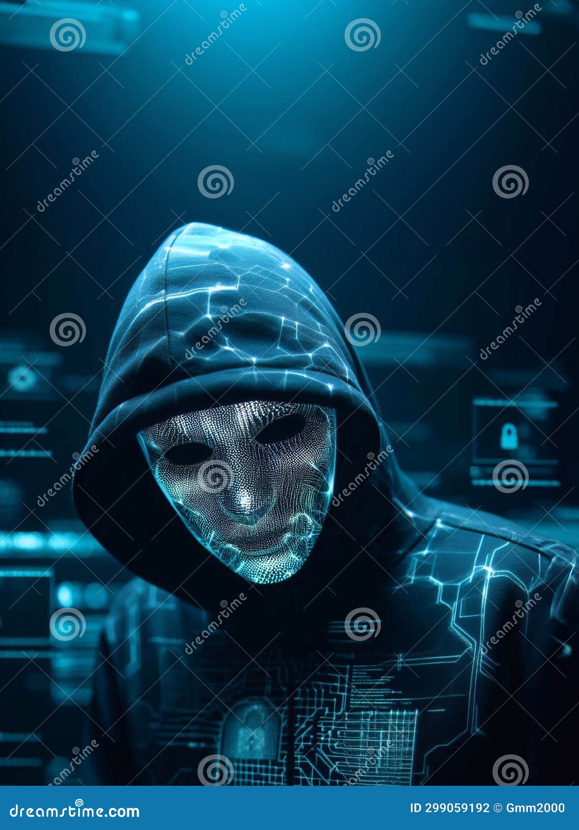 Hacker in Mysterious Looking Hood is Using Hologram Graphics, Network Password Cracking Program ...
