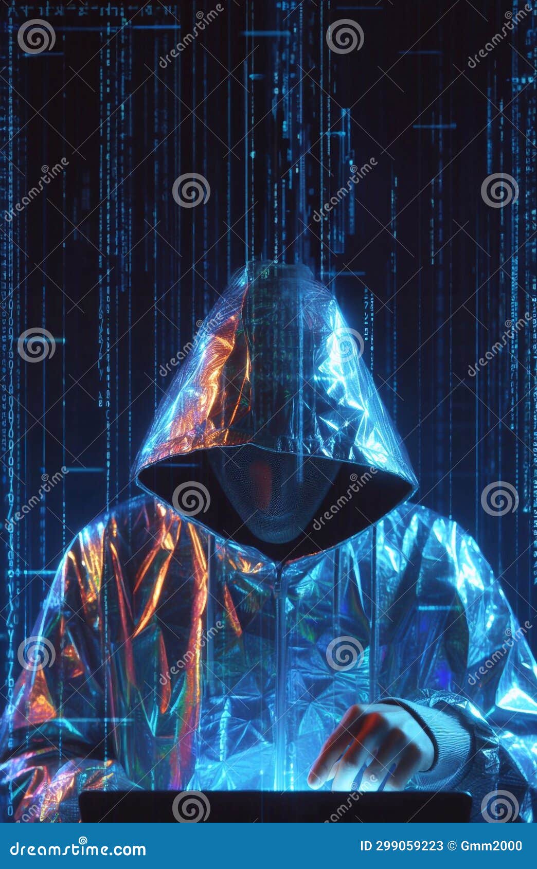 Hacker in Mysterious Looking Hood is Using Hologram Graphics, Network ...