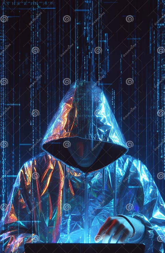 Hacker in Mysterious Looking Hood is Using Hologram Graphics, Network ...