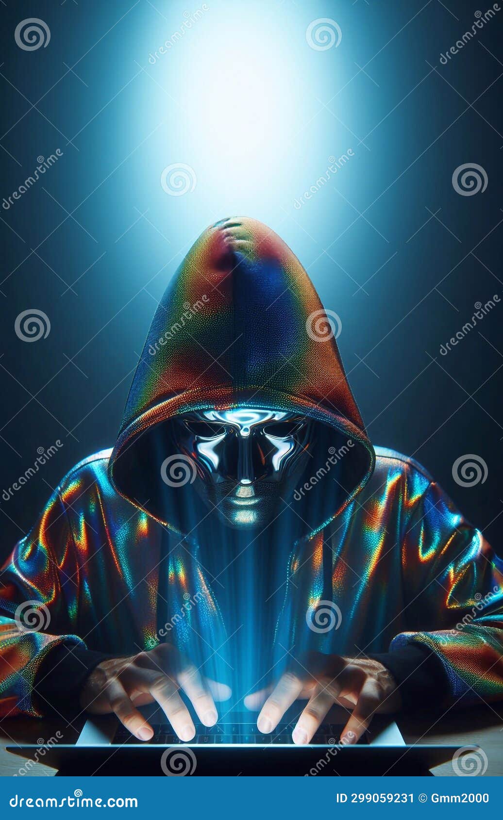 Hacker in Mysterious Looking Hood is Using Hologram Graphics, Network ...