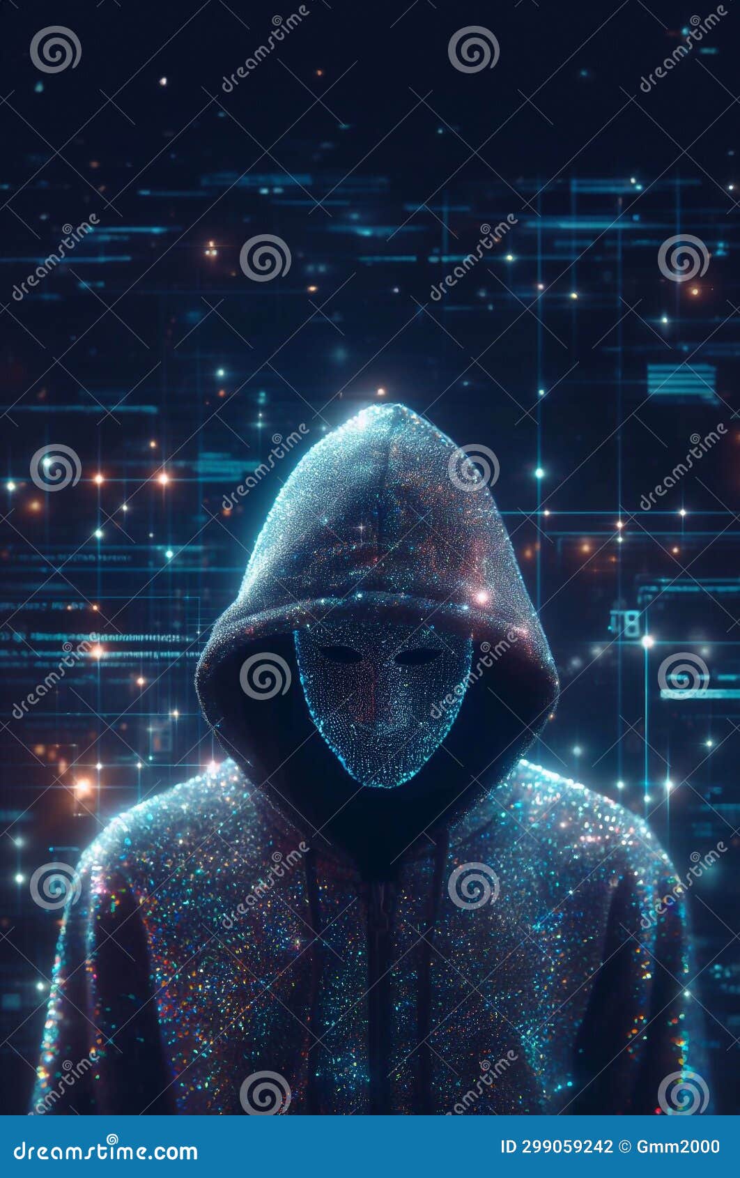 Hacker in Mysterious Looking Hood is Using Hologram Graphics, Network ...