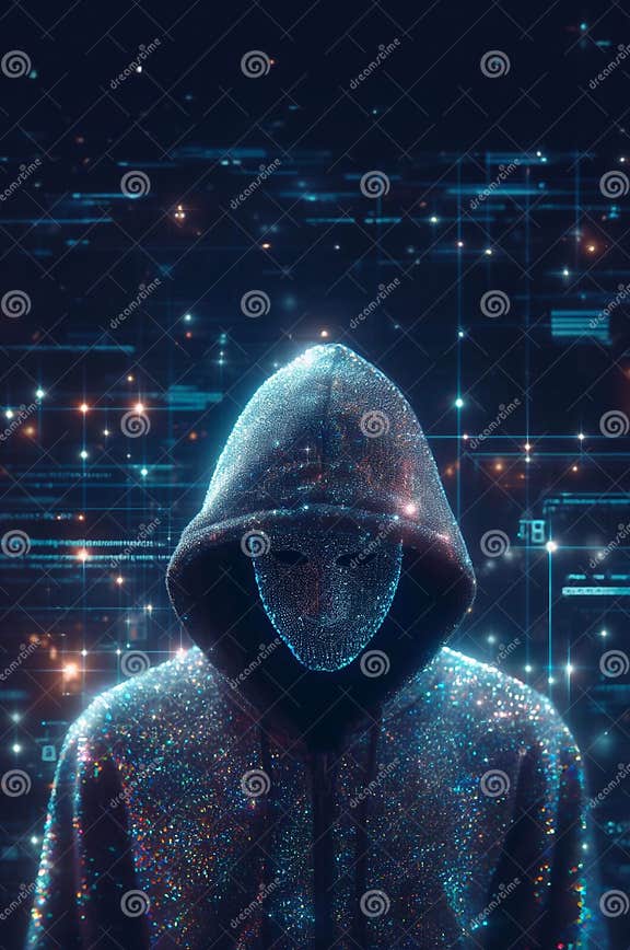 Hacker in Mysterious Looking Hood is Using Hologram Graphics, Network ...
