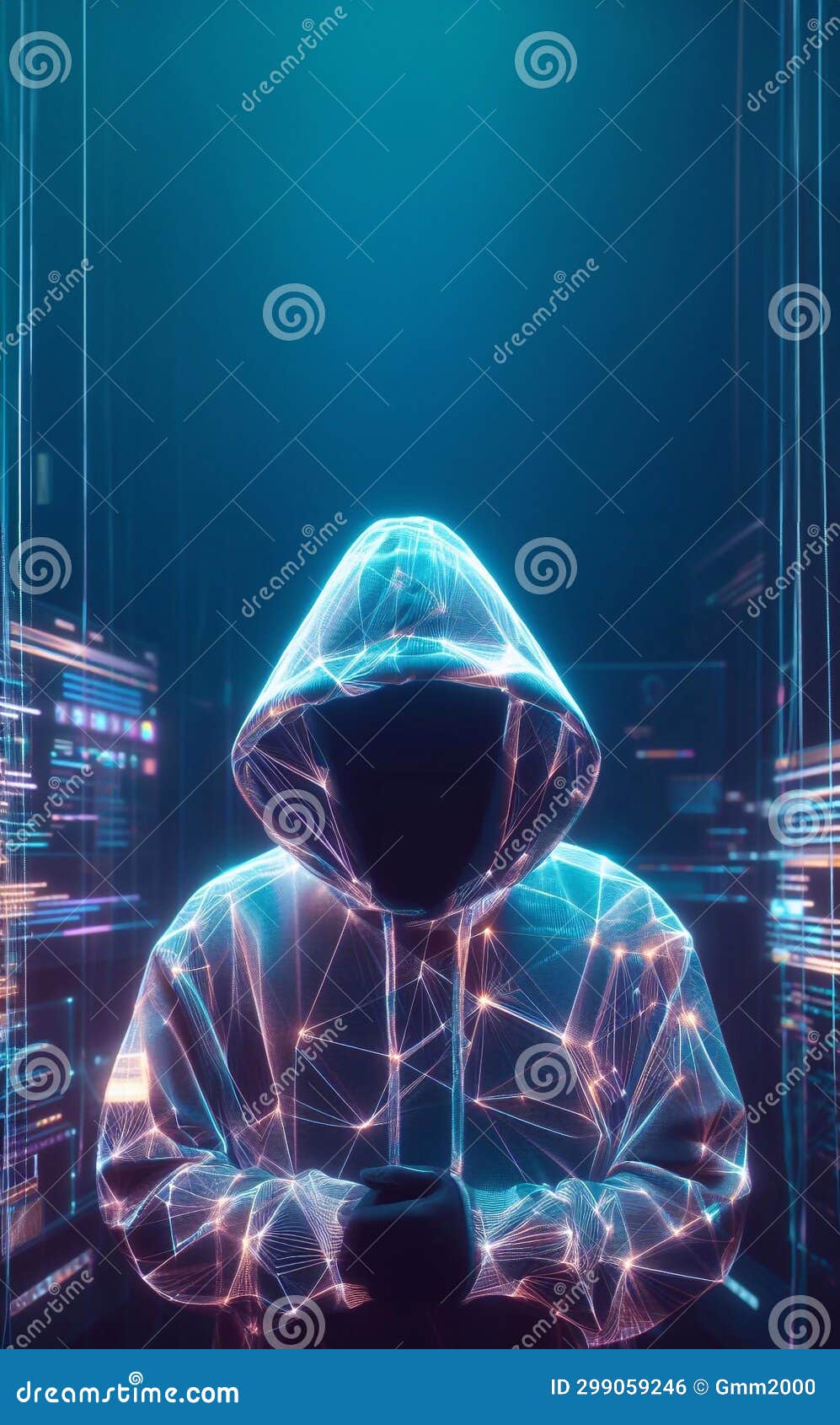 Hacker in Mysterious Looking Hood is Using Hologram Graphics, Network Password Cracking Program ...