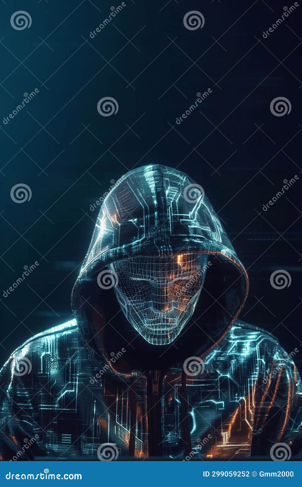 Hacker in Mysterious Looking Hood is Using Hologram Graphics, Network ...