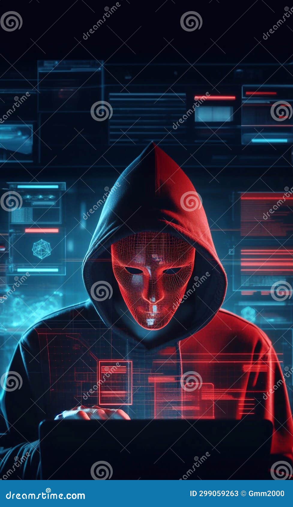 Hacker in Mysterious Looking Hood is Using Hologram Graphics, Network Password Cracking Program ...