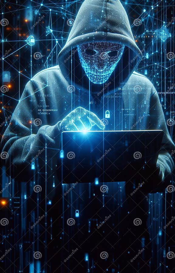 Hacker in Mysterious Looking Hood is Using Hologram Graphics, Network Password Cracking Program ...