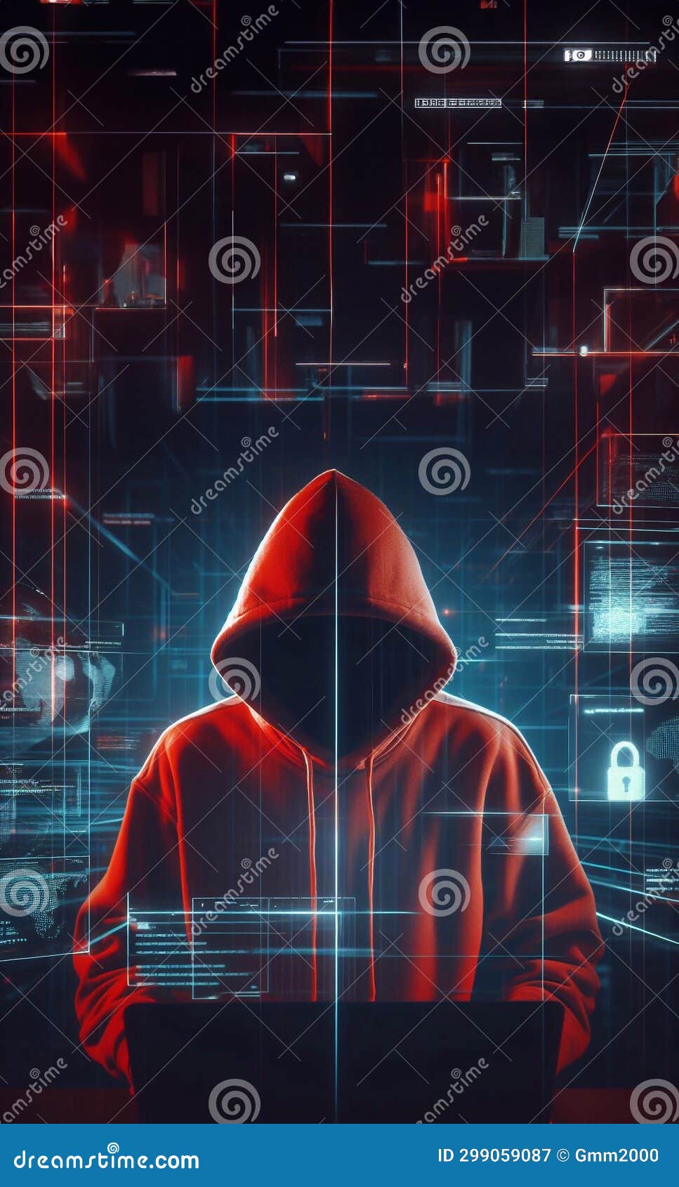 Hacker in Mysterious Looking Hood is Using Hologram Graphics, Network ...