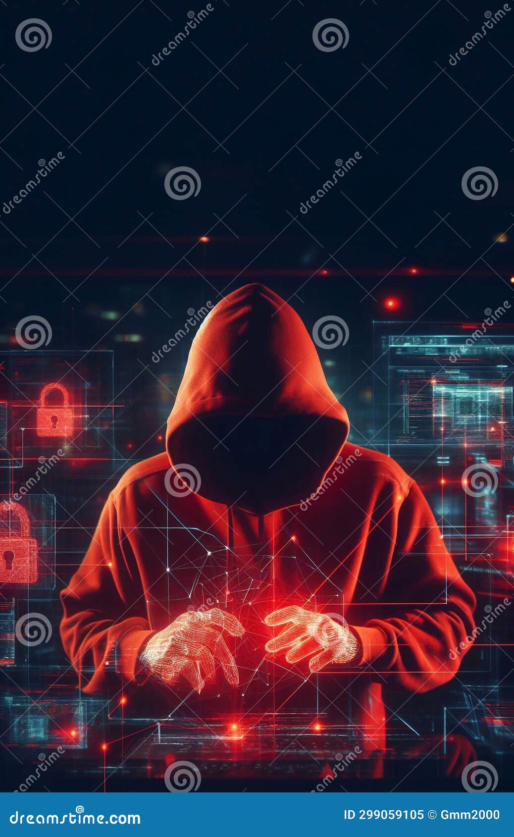 Hacker in Mysterious Looking Hood is Using Hologram Graphics, Network Password Cracking Program ...