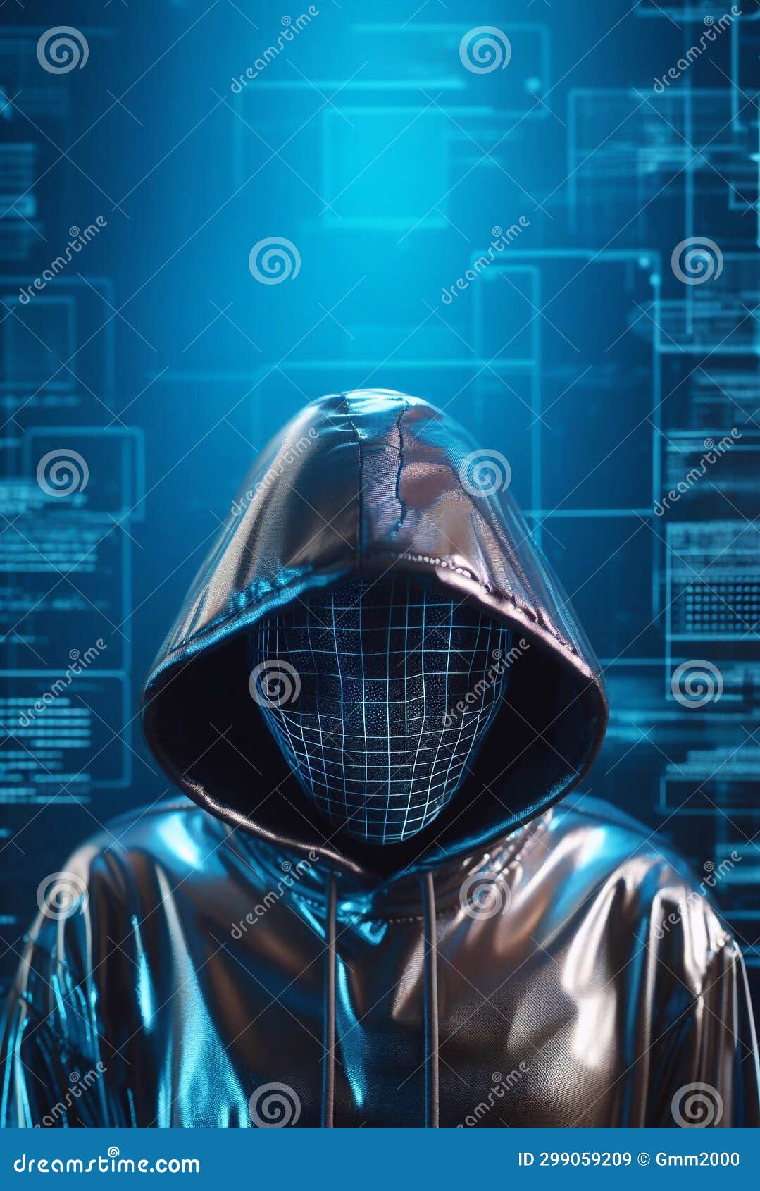 Hacker in Mysterious Looking Hood is Using Hologram Graphics, Network ...