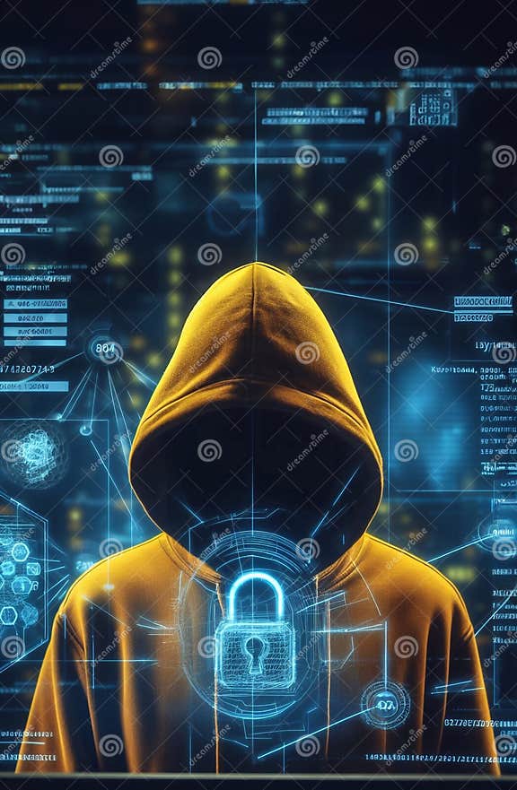 Hacker in Mysterious Looking Hood is Using Hologram Graphics, Network ...