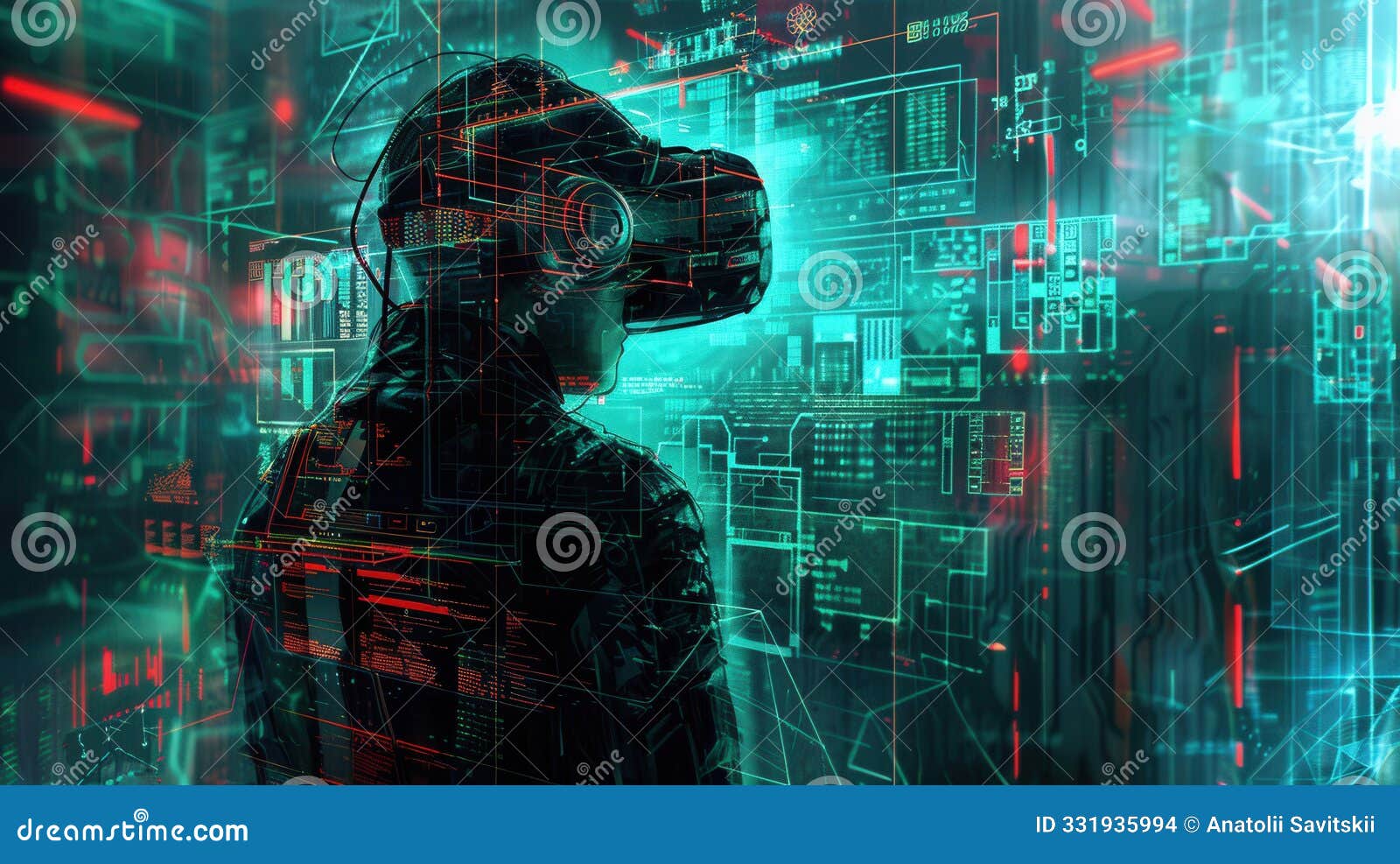 A Hacker Navigates a Vibrant Virtual Landscape, Surrounded by Digital ...