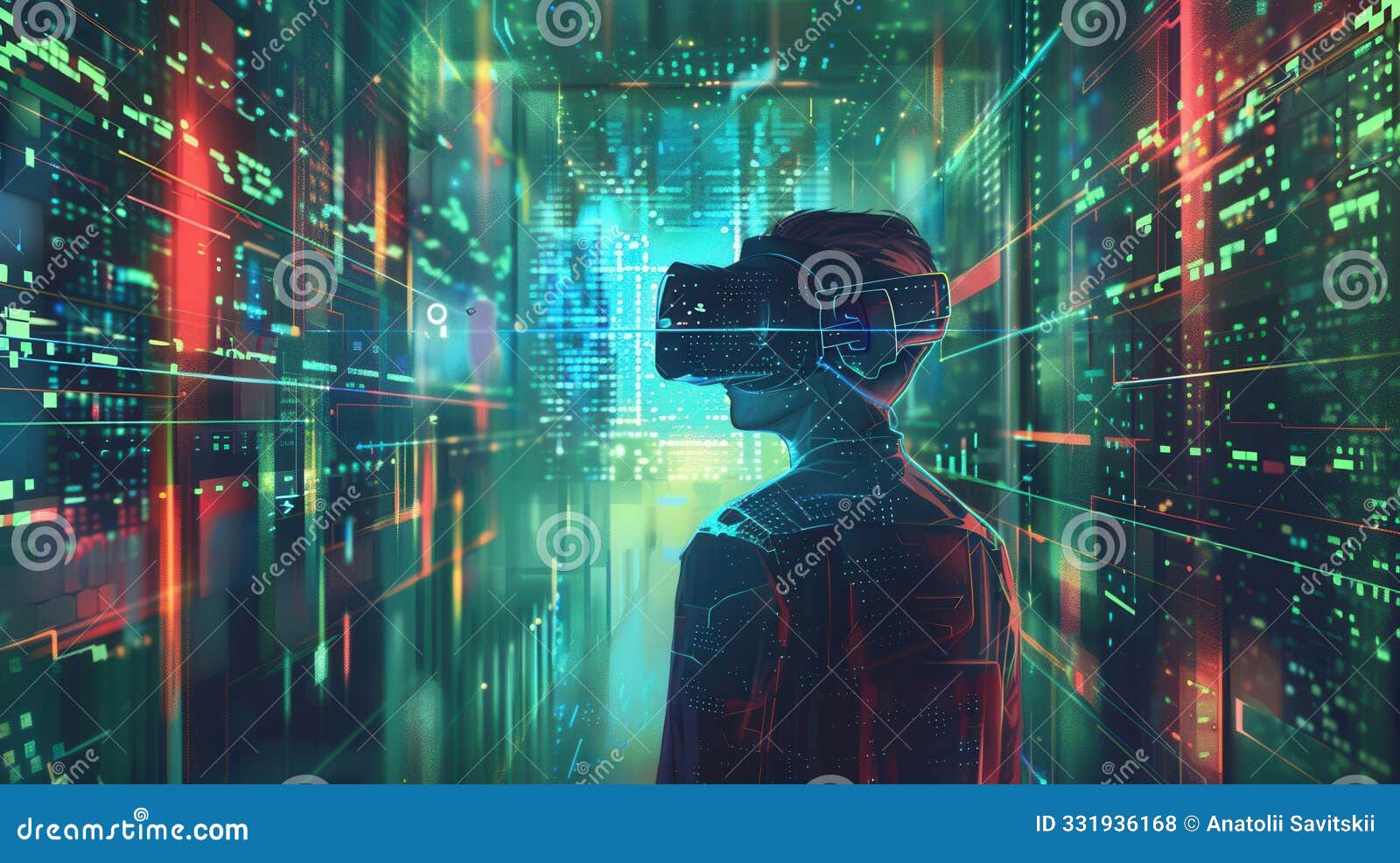 A Hacker Navigates A Virtual Space Filled With Digital Locks And ...