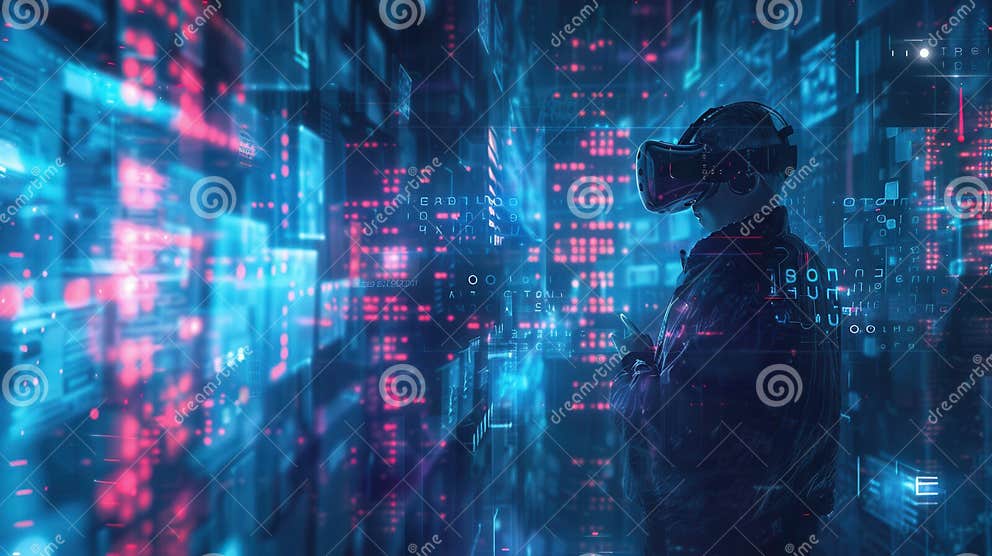 A Hacker Navigates through a Vibrant Virtual World Filled with Digital ...